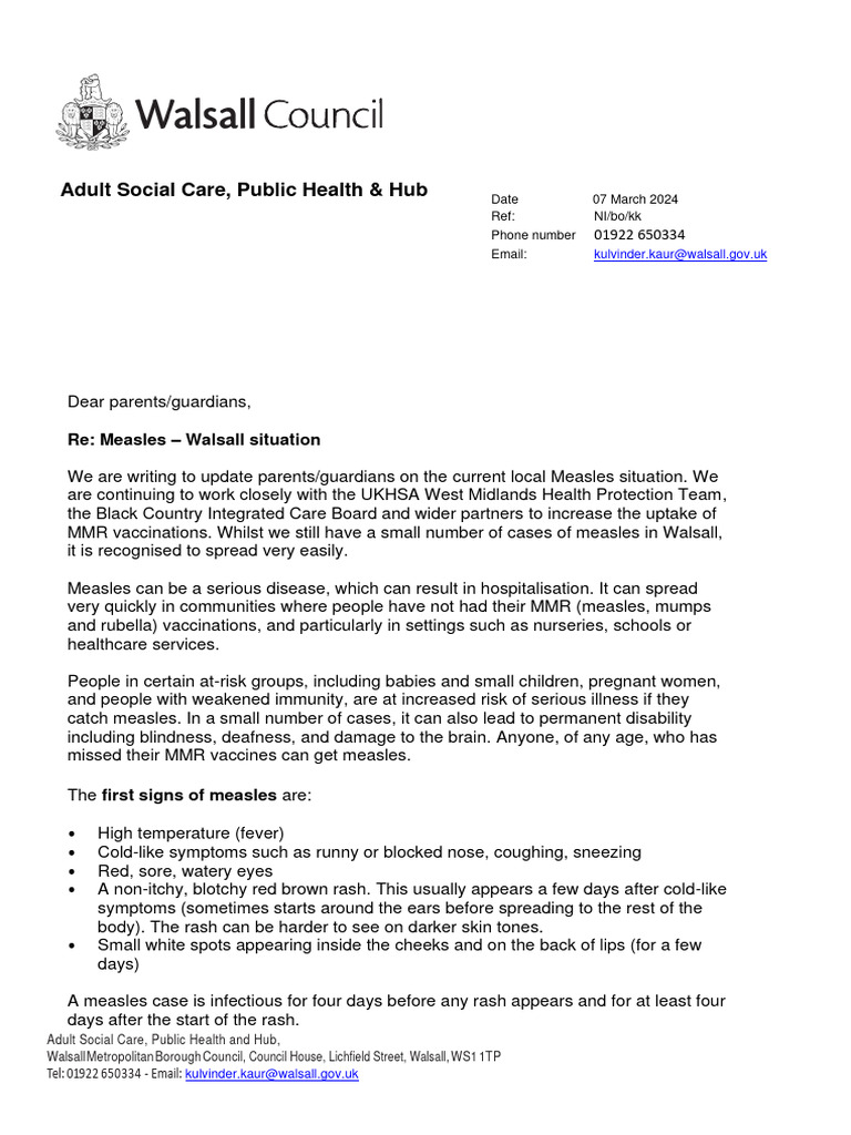 2024 Mar MMR Vaccine Measles Letter | PDF | Measles | Epidemiology