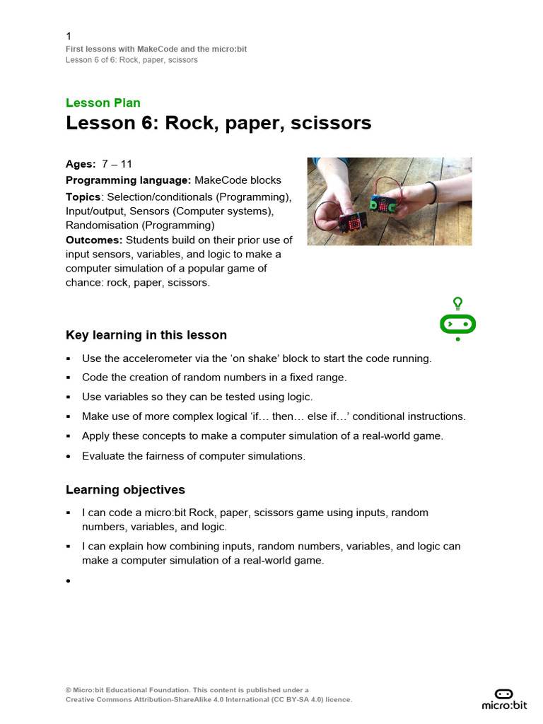 First Lessons With Make Code and The Micro Bit 6 Plan | PDF ...