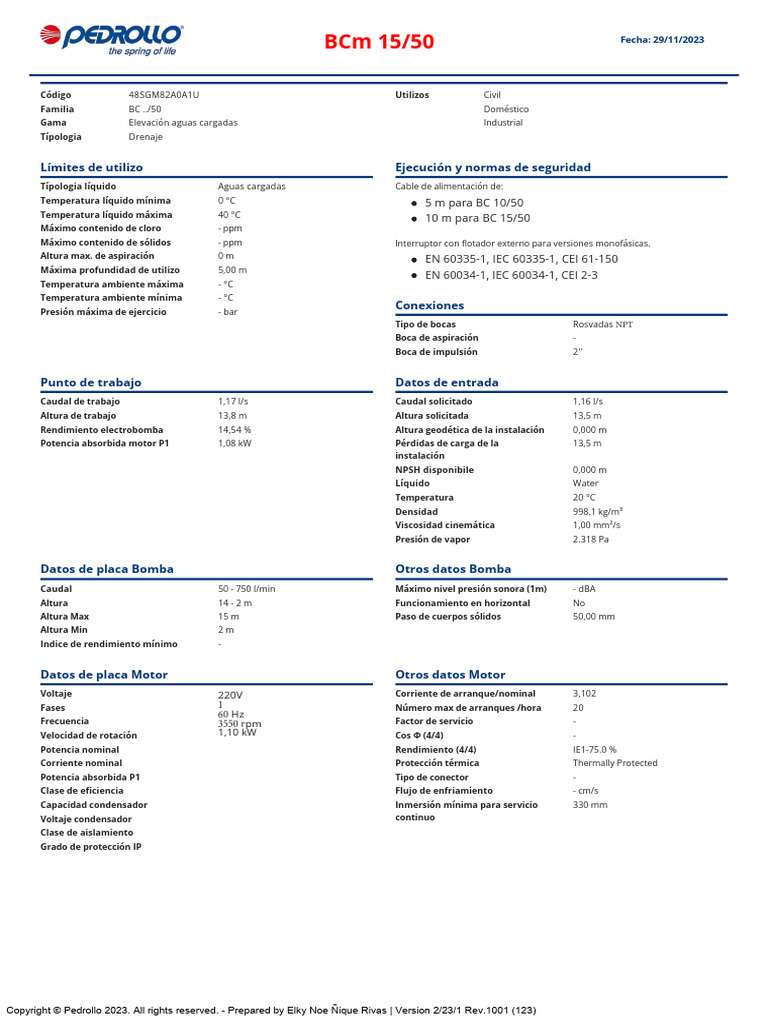 Ficha Tecnica BCM 15-50 | Descargar gratis PDF | Cantidades fisicas | Cantidad