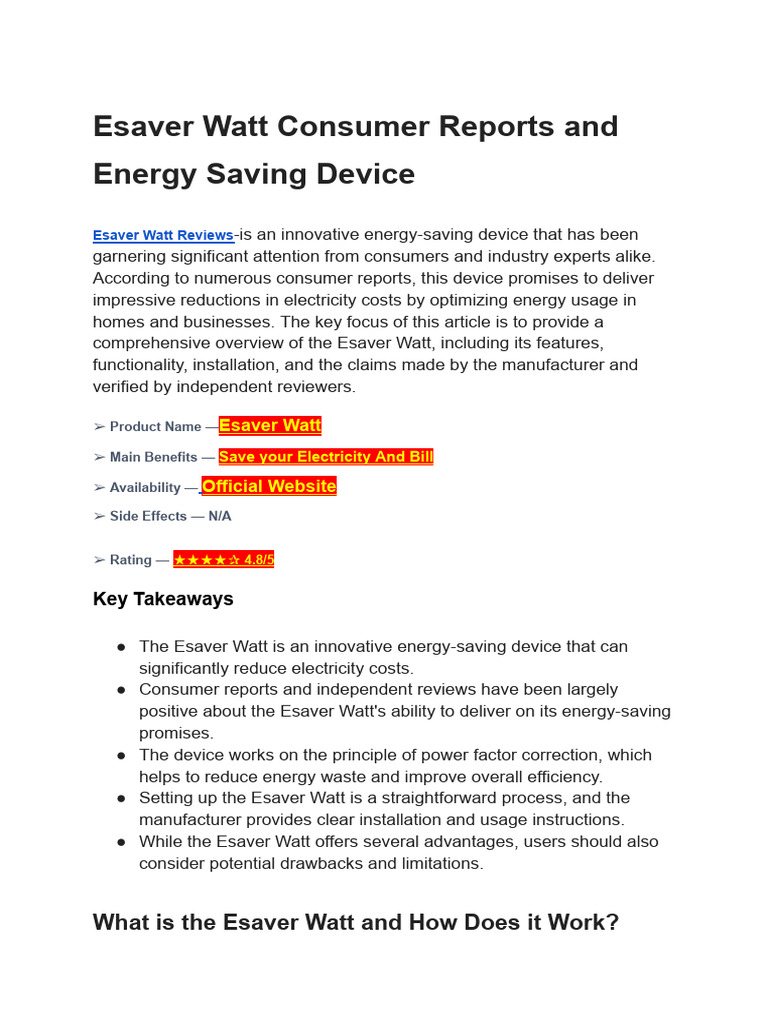 Esaver Watt Reviews 2024 - (SPECIAL PROMO FOR 2024) - Hurry Make It ...