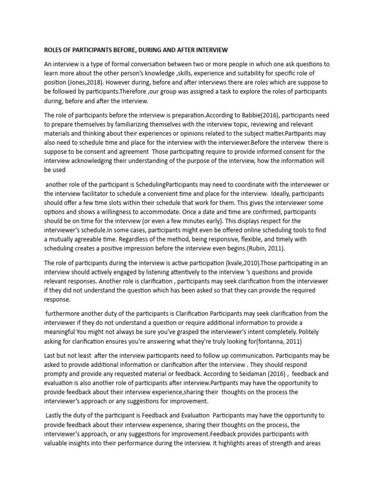 Roles of Participants MMMMMMM | PDF | Interview | Consent