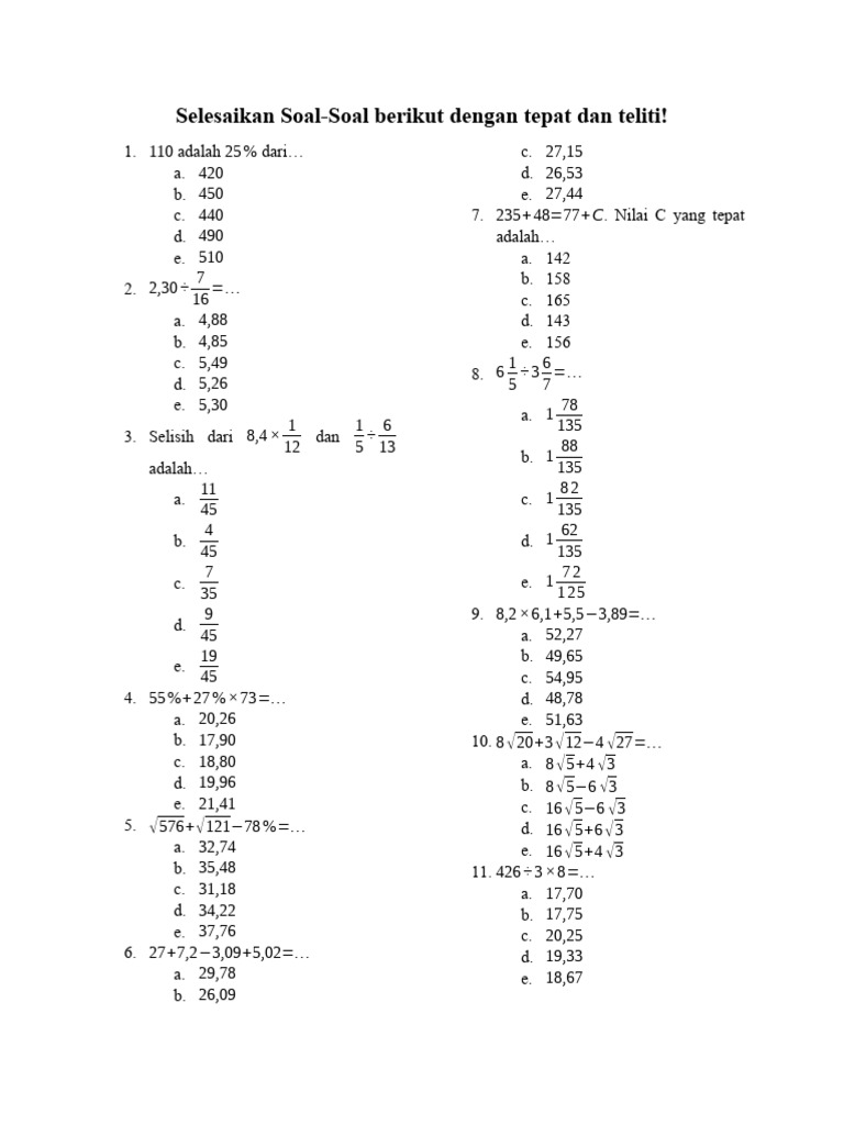 Selesaikan Soal-Soal Berikut Dengan Tepat Dan Teliti! | PDF