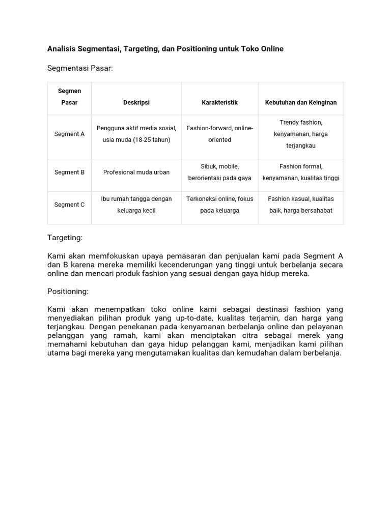 Analisa Tabel Segmentasi TPM-1 | PDF | Bisnis