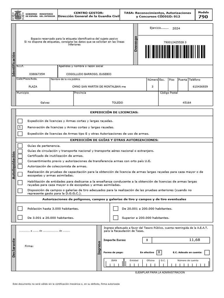 Tasas y Licencias de Armas 2024 | PDF