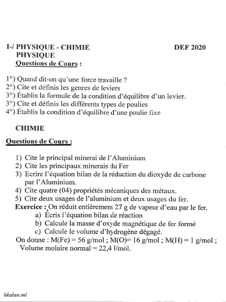 DEF Physique Chimie 2020 | PDF