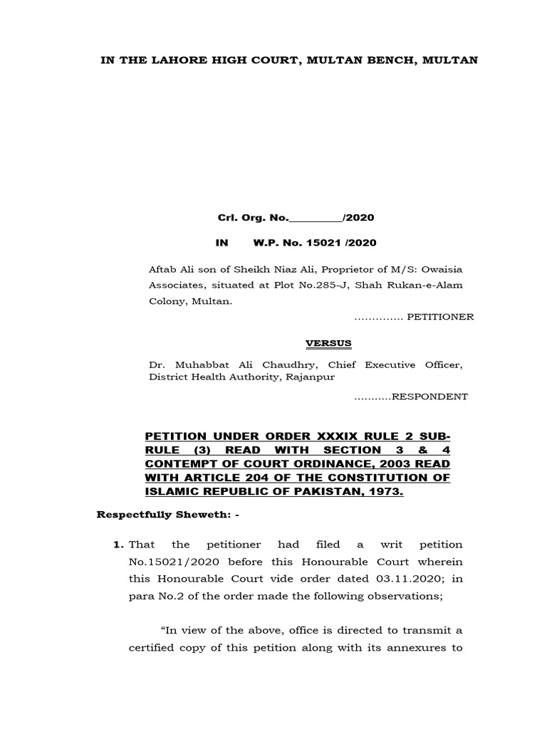 Court Contempt Petition | PDF | Affidavit | Contempt Of Court