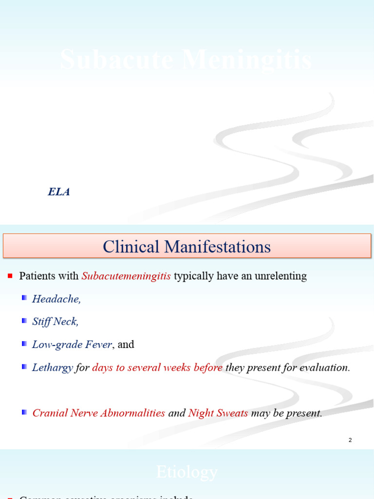 Subacute Meningitis | PDF | Meningitis | Cerebrospinal Fluid
