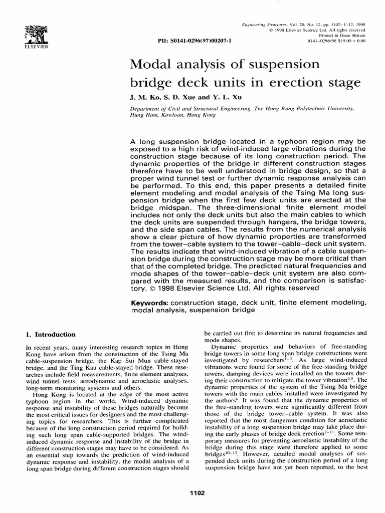 Modal Analysis of Suspension Bridge Deck Units in Erecti | PDF