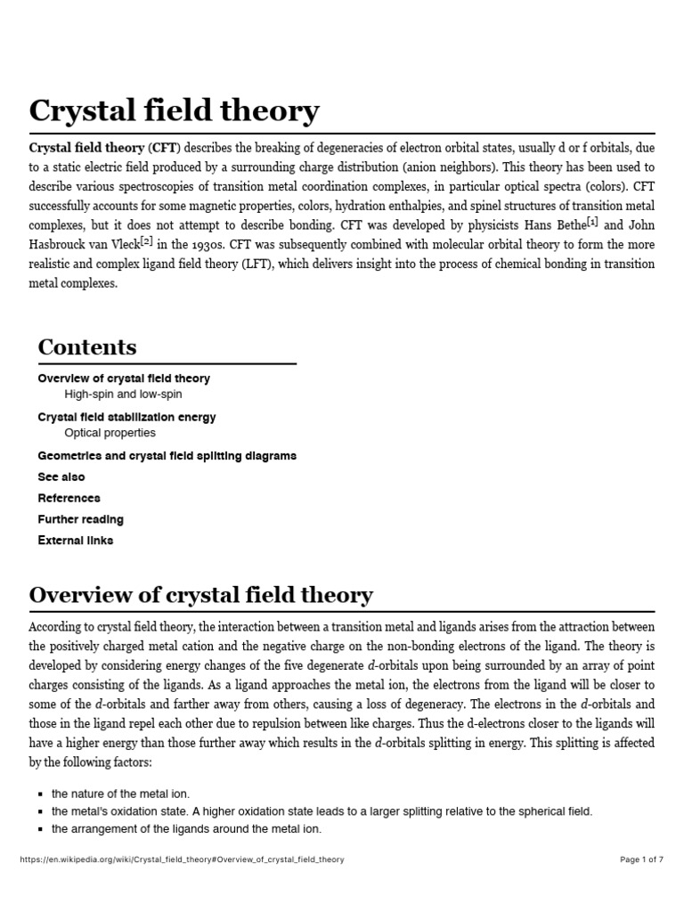 Crystal Field Theory Explained | PDF | Materials | Materials Science