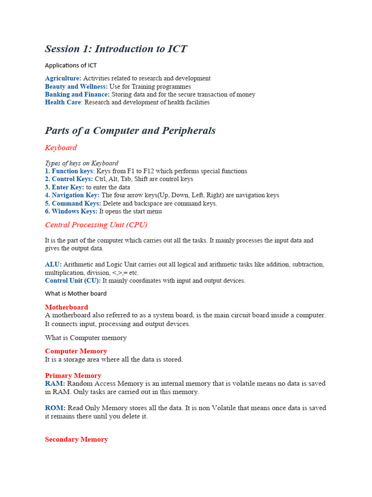 Introduction to ICT and Computer Basics | PDF | Computer Data Storage | Usb Flash Drive
