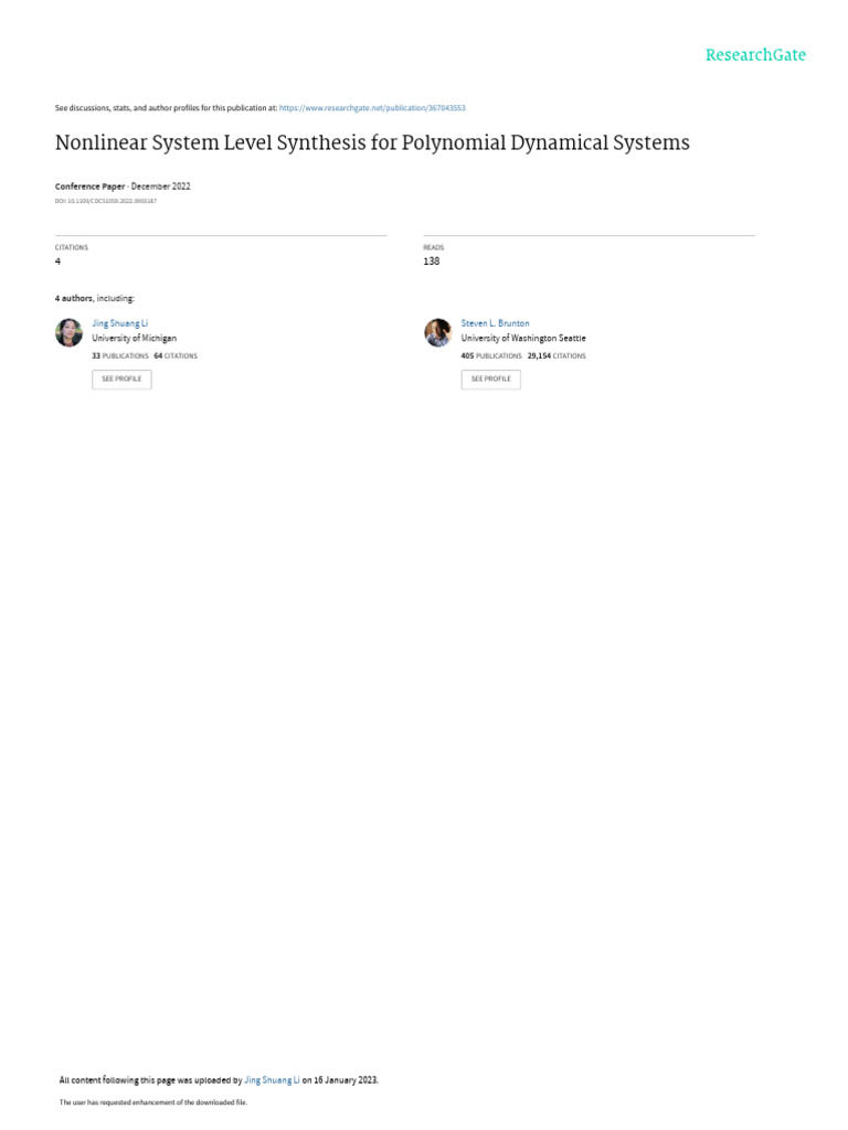 Nonlinear System Level Synthesis For Polynomial Dynamical Systems | PDF | Control Theory ...
