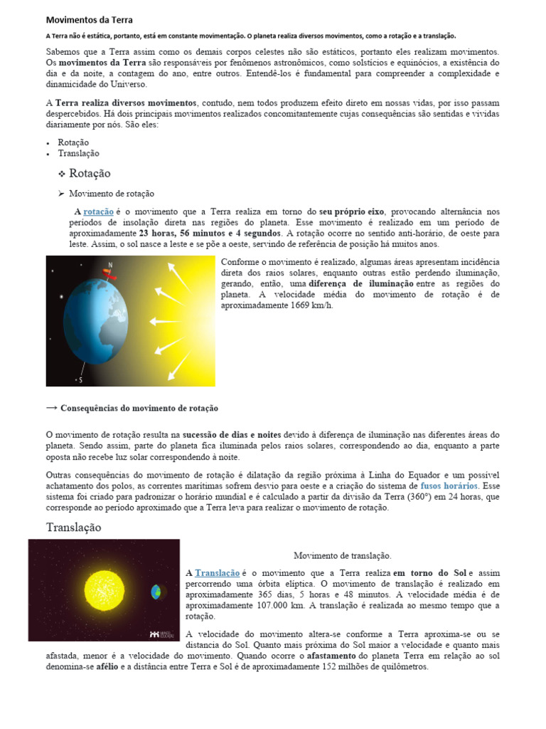 Geografia 1 Ano Movimentos Da Terra | PDF | Terra | Sistema Solar