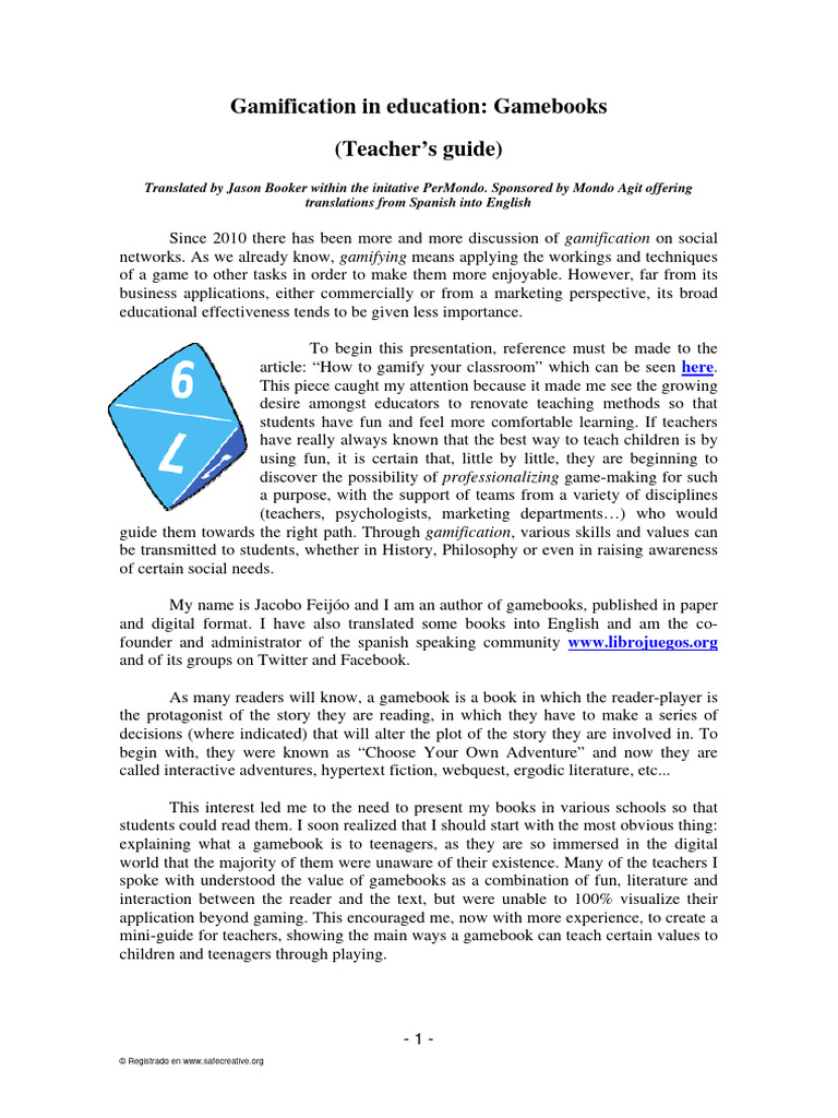 Gamification in Education. Gamebooks | PDF | Teachers | Thought