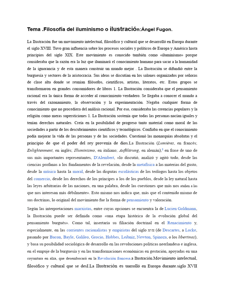 Filosofía del Iluminismo en el Siglo XVIII | PDF | Era de iluminacion ...