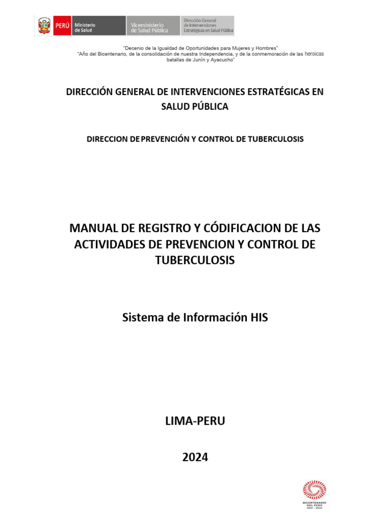 Manual His DPCTB 2024 VF 08.04.2024 | PDF | Tuberculosis | Diagnostico medico