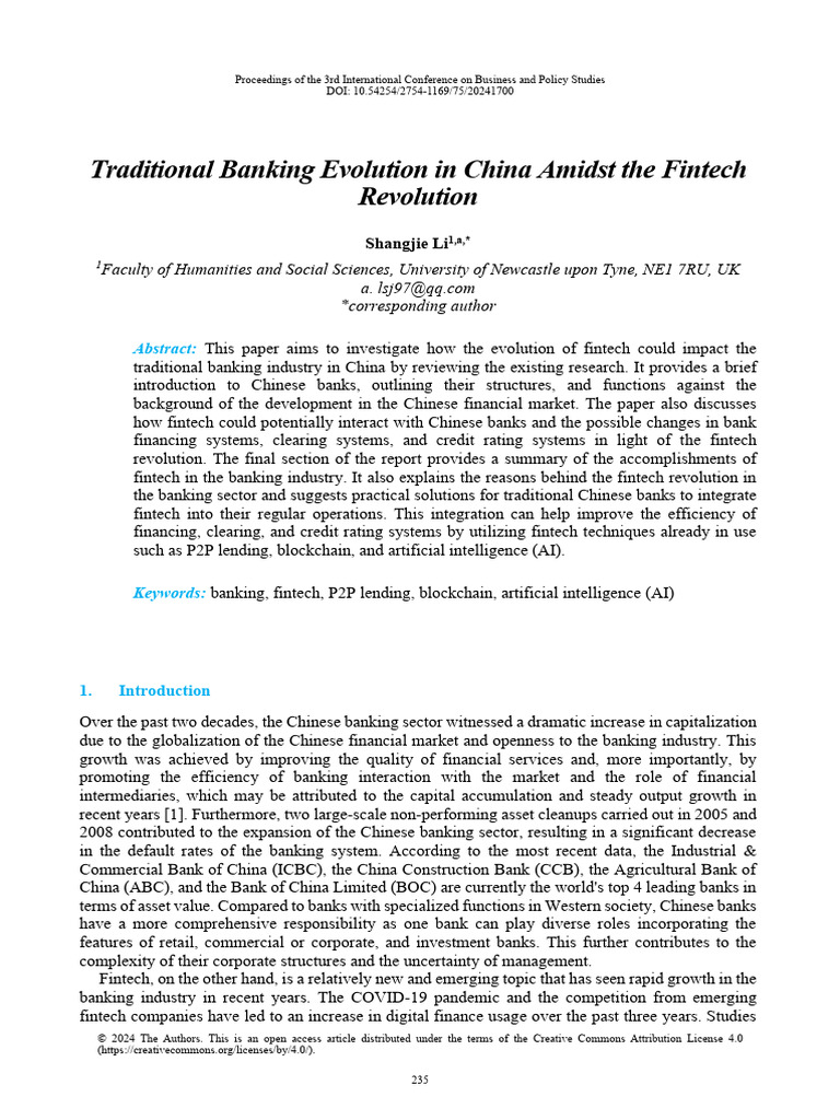 Traditional Banking Evolution in China Amidst The | PDF | Clearing ...