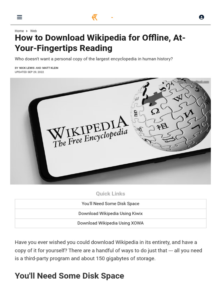 How To Download Wikipedia For Offline, At-Your-Fingertips Reading | PDF ...