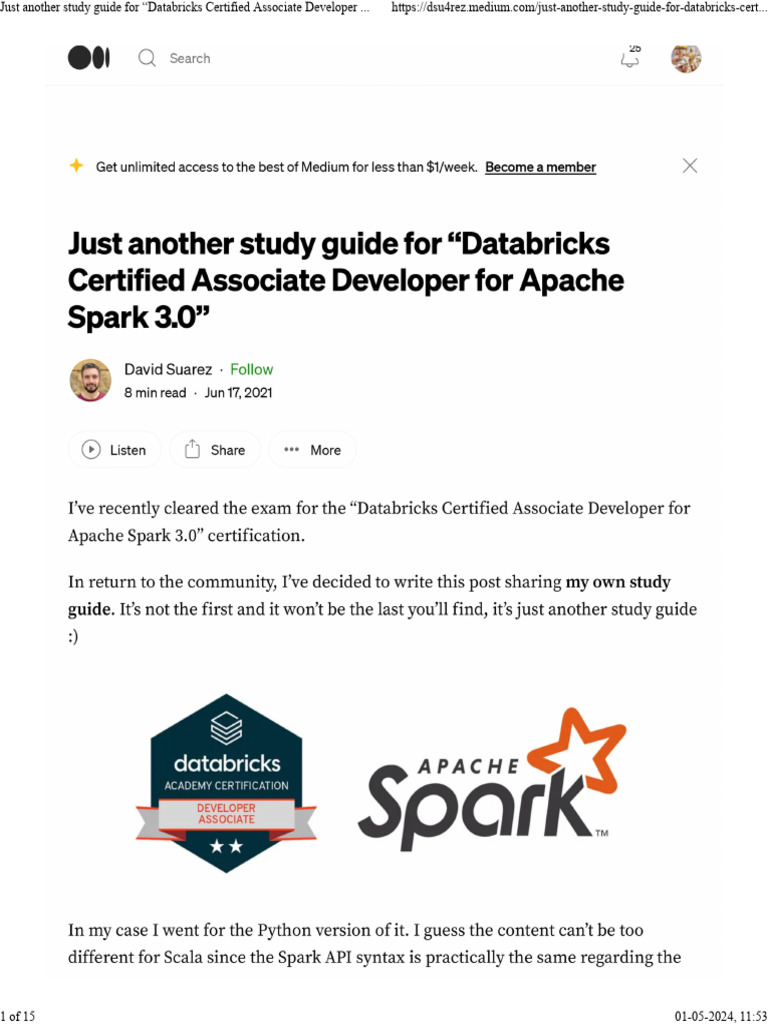 Just Another Study Guide For "Databricks Certified Associate Developer For Apache Spark 3.0 ...