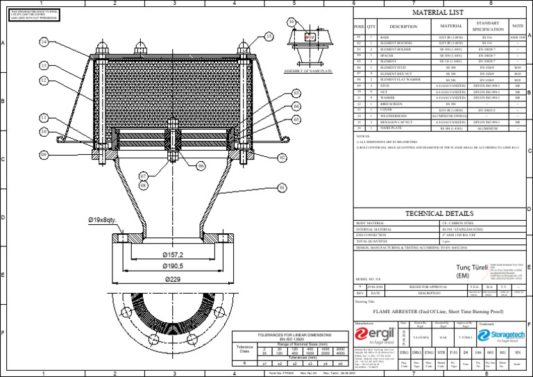 Flame Arrester Technical Drawing | PDF | Washer (Hardware)