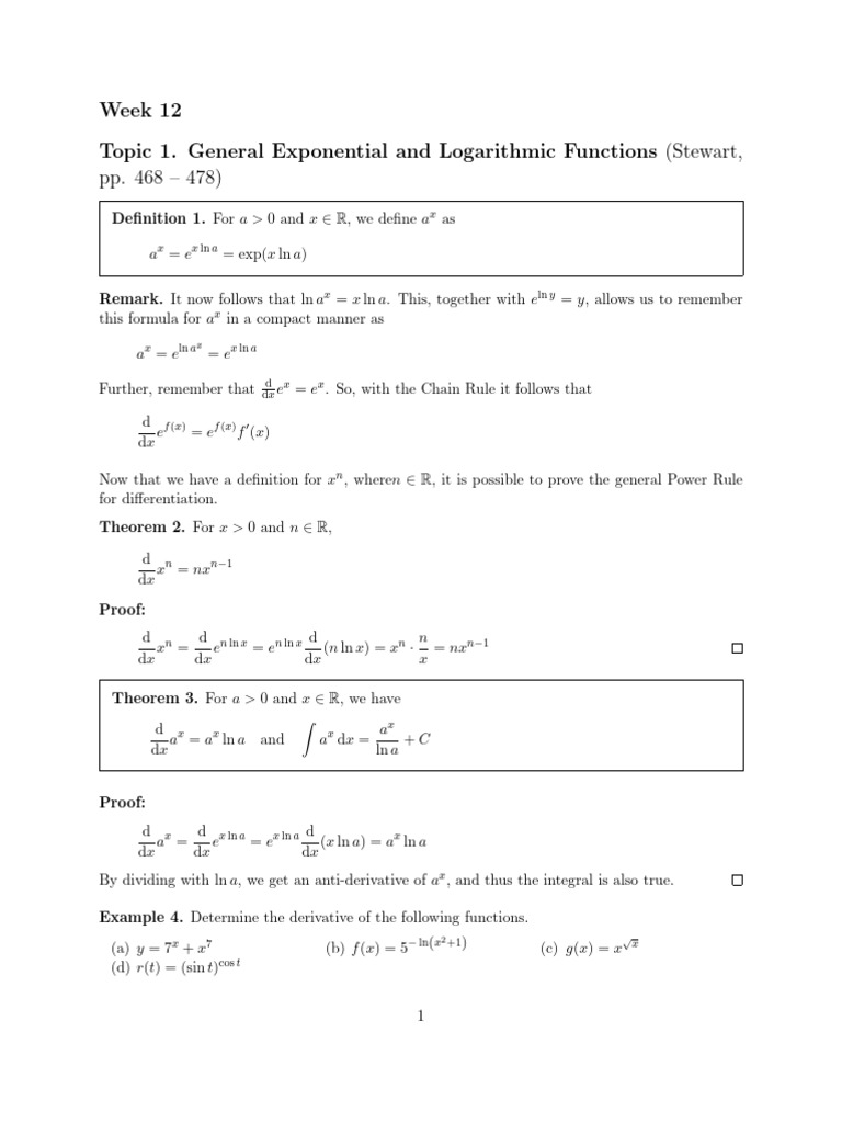 Week 12.1E General Exponential and Logarithmic Functions | PDF ...