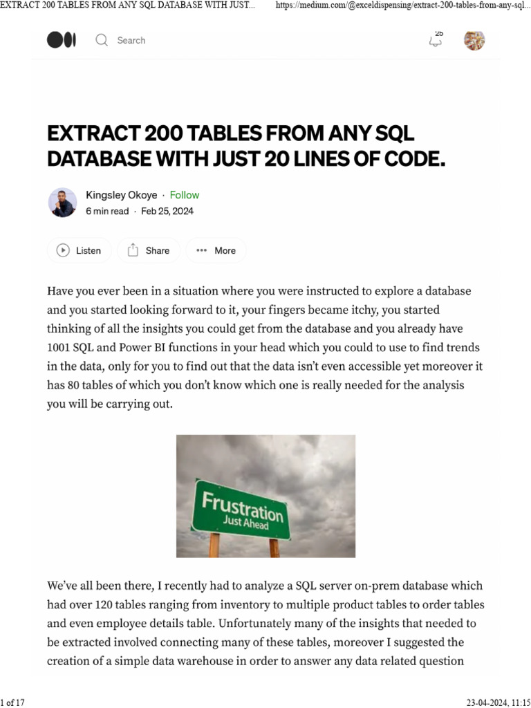 EXTRACT 200 TABLES FROM ANY SQL DATABASE WITH JUST 20 LINES OF CODE ...