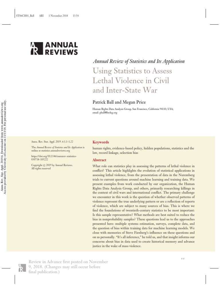 Using Statistics to Assess Lethal Violence in Civil and Inter-State War | PDF | Statistics ...