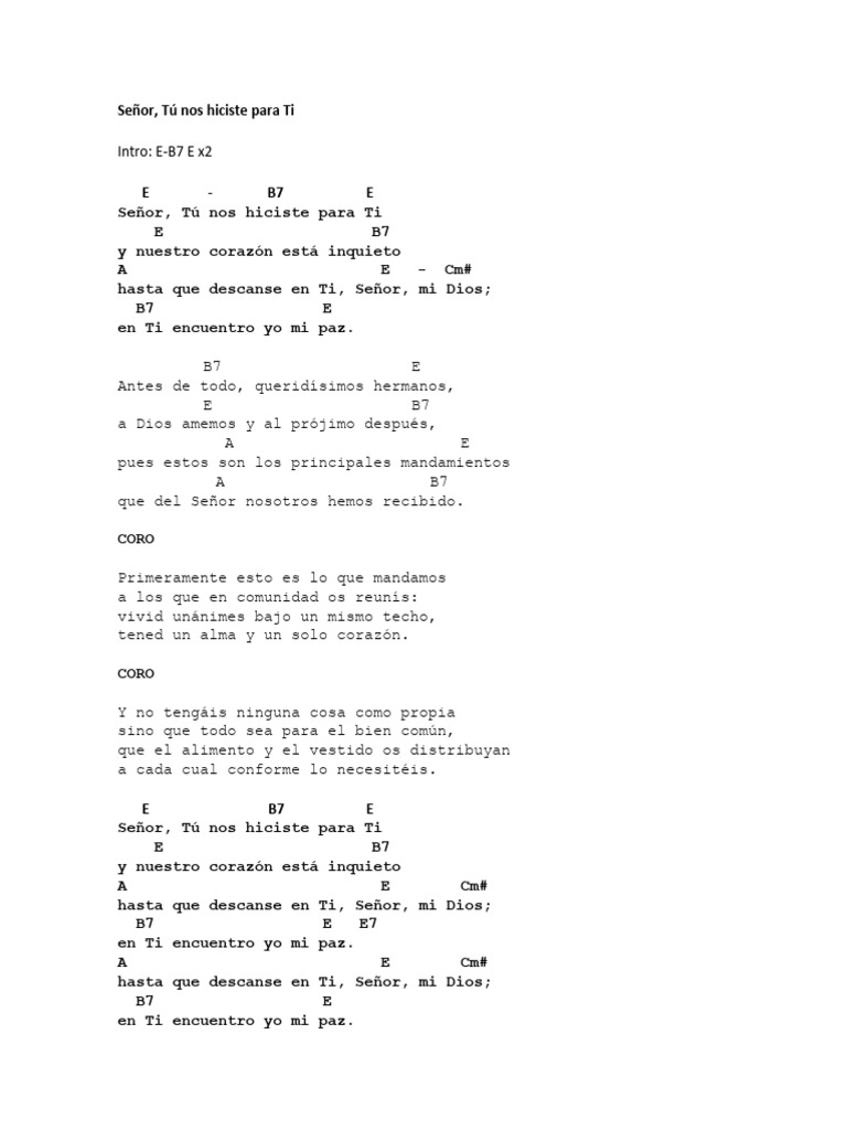 Señor, Tú Nos Hiciste para Ti (Agustina) | PDF