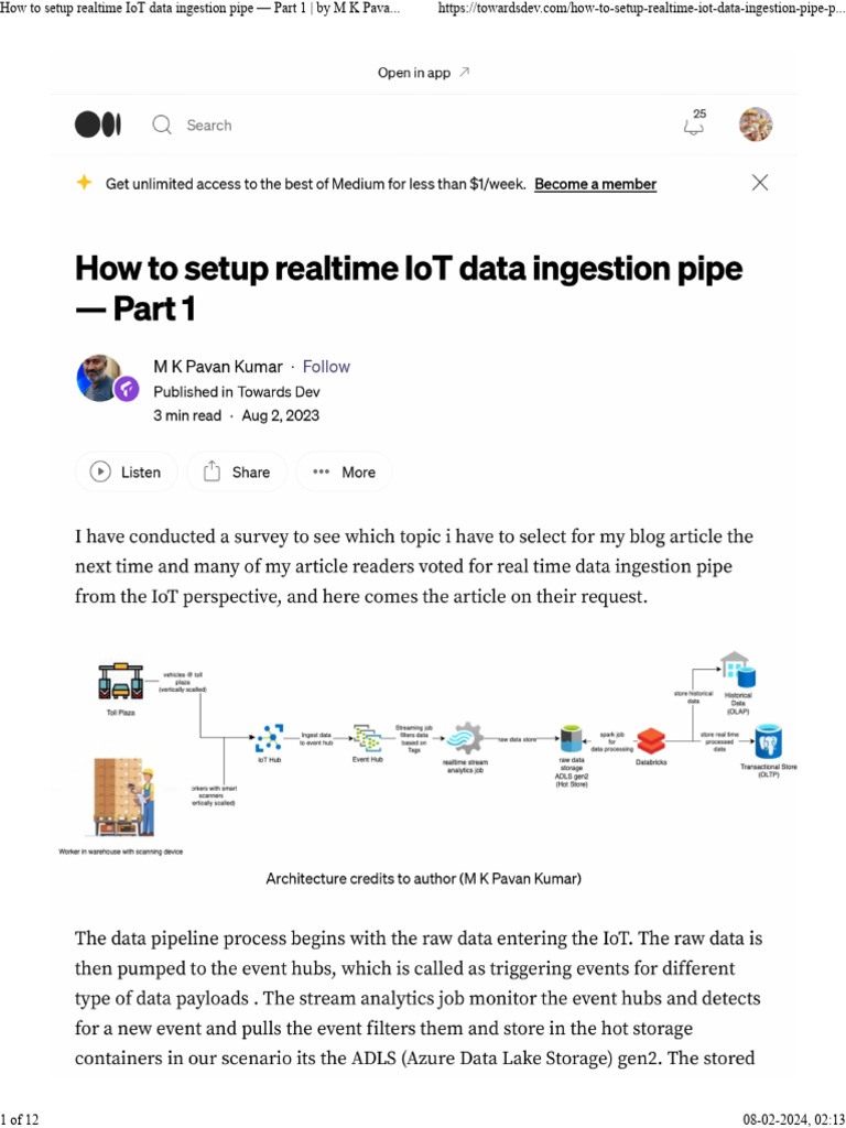 How To Setup Realtime IoT Data Ingestion Pipe - Part 1 - by M K Pavan Kumar - Towards Dev | PDF