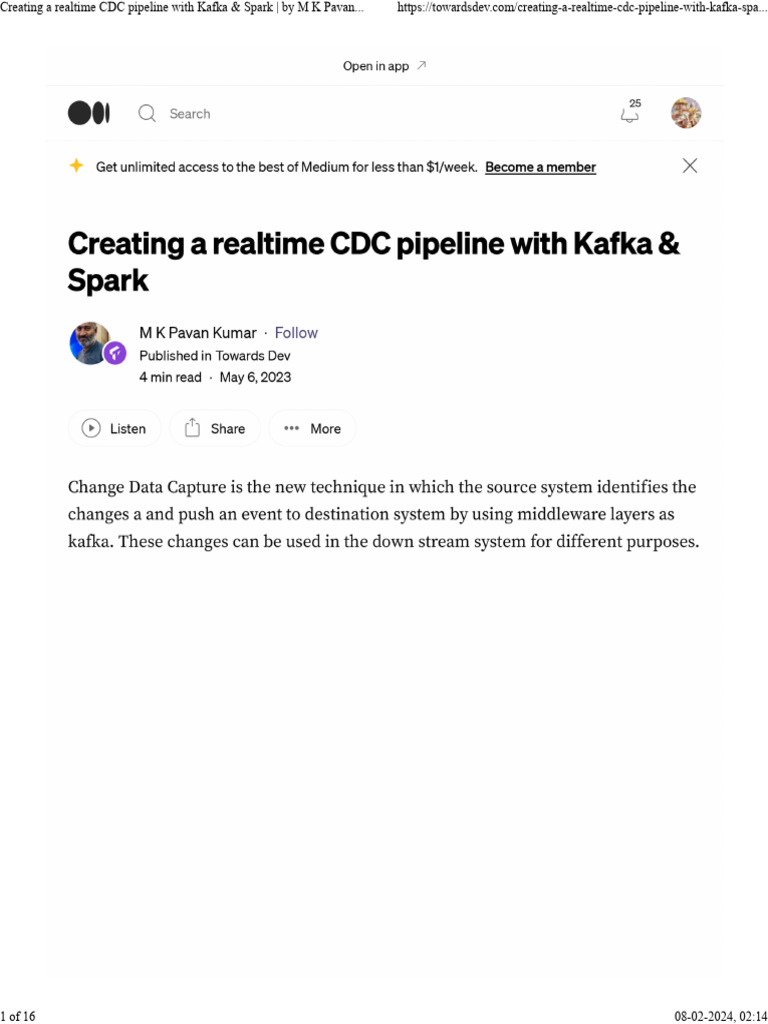 Creating A Realtime CDC Pipeline With Kafka & Spark - by M K Pavan ...