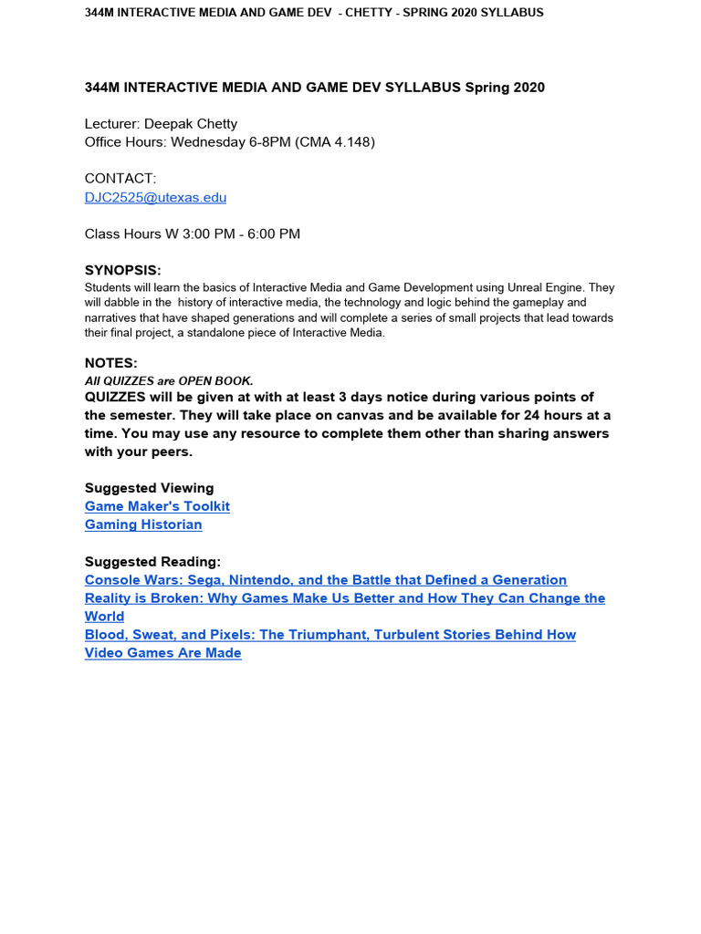 344M INTER MED & GAME DEV - Syllabus - SP20 | PDF | Title Ix | Zip (File Format)