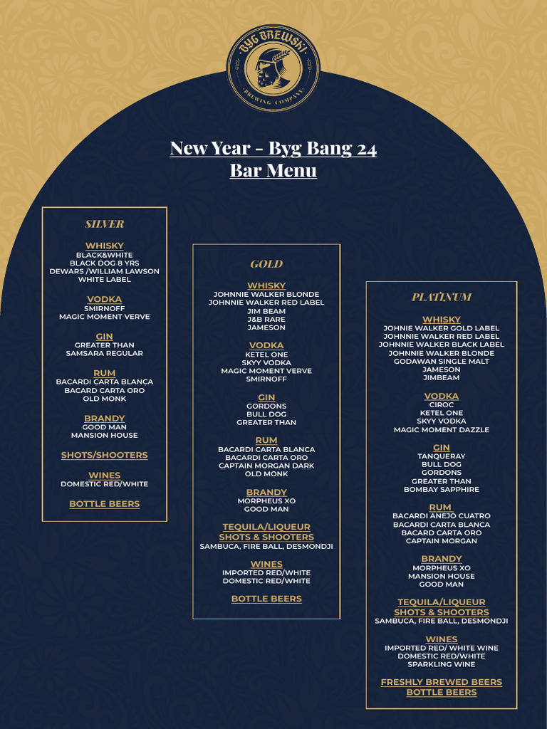 Byg Bang Bar Menu (SJP & YPR) | PDF | Alcohol | Whisky