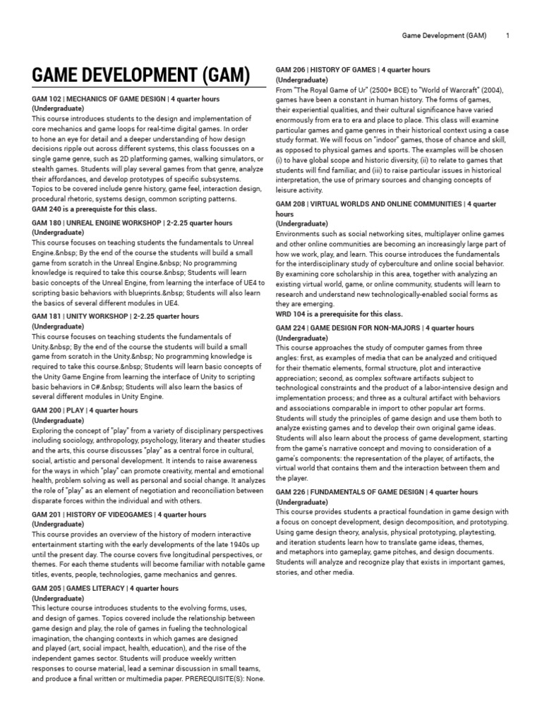 Game Development (GAM) | PDF | Video Games | Artificial Intelligence