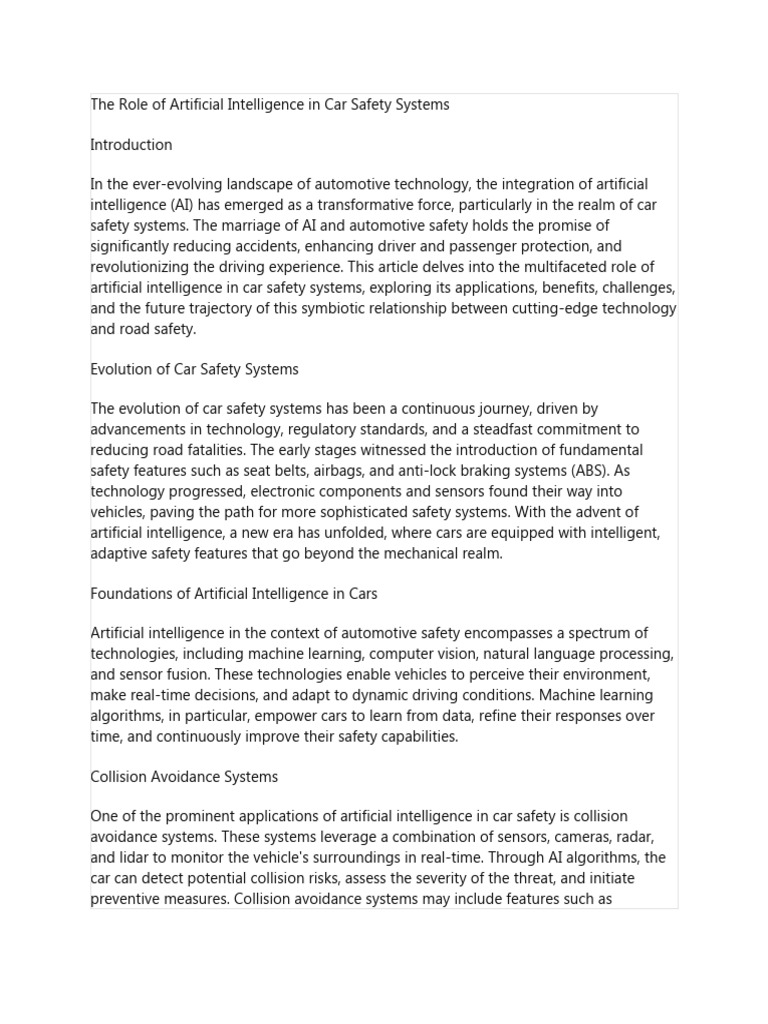 The Role of Artificial Intelligence in Car Safety Systems | Download ...