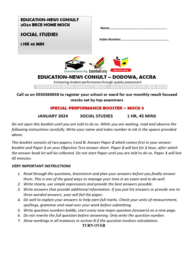 2024 BECE Social Studies Mock Exam | PDF | Air Pollution | Family