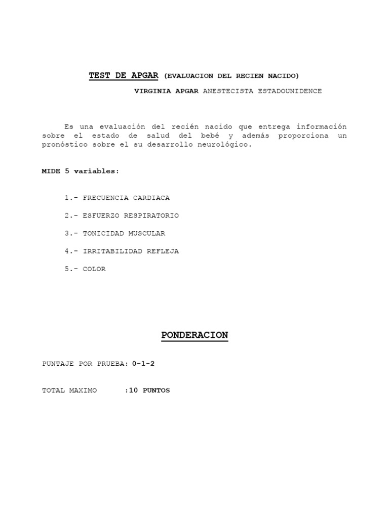 Test de Apgar | PDF | Infantes | Enfermedades y trastornos
