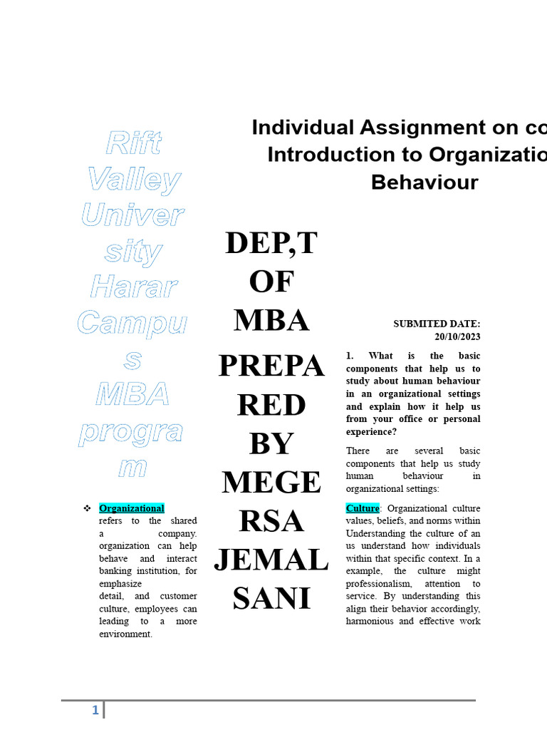OB Assignment Merga | PDF | Leadership | Communication
