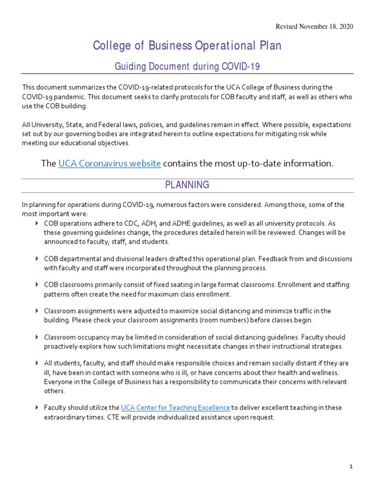 Cob Pandemic Operations Plan | PDF | Classroom