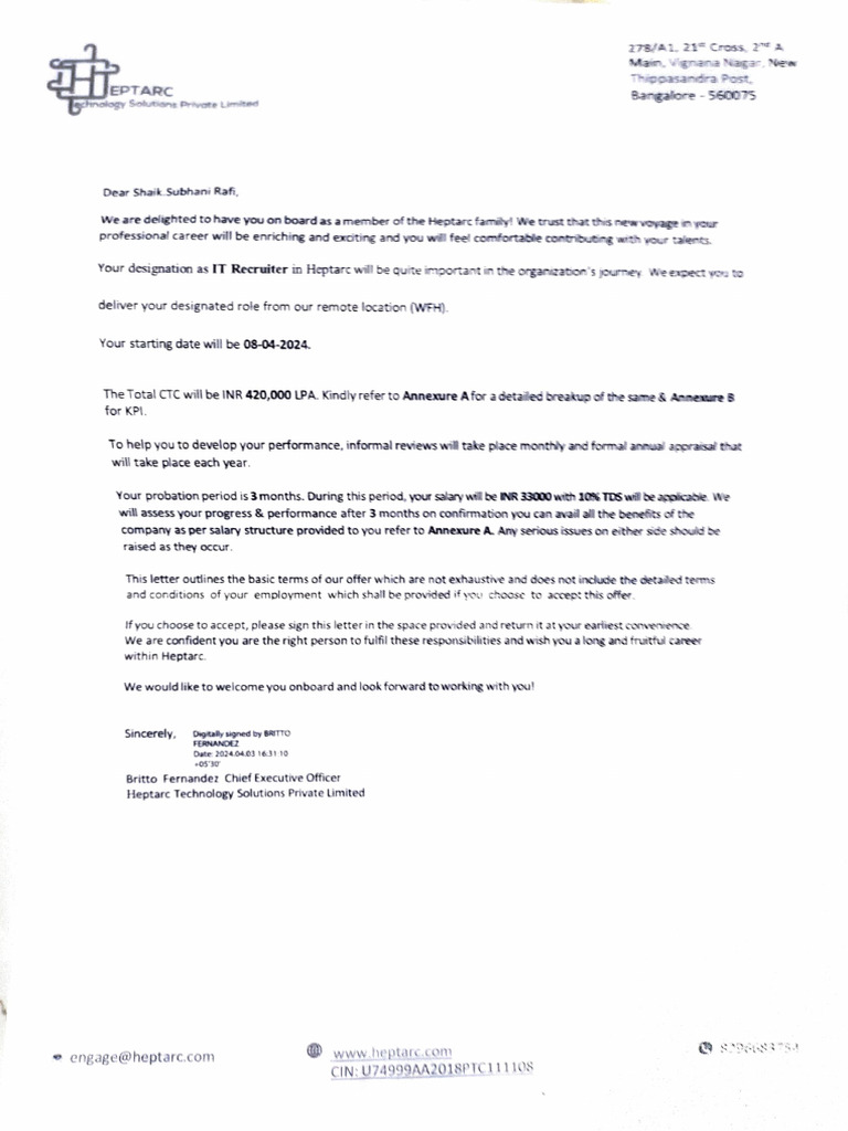 Offer Letter Signed | PDF | Employment | Tax Deduction