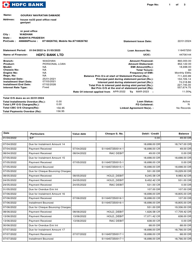 HDFC Bank LTD | PDF | Payments | Cheque