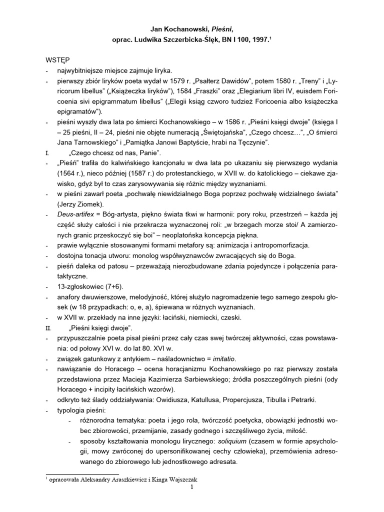 Kochanowski Pieśni | PDF