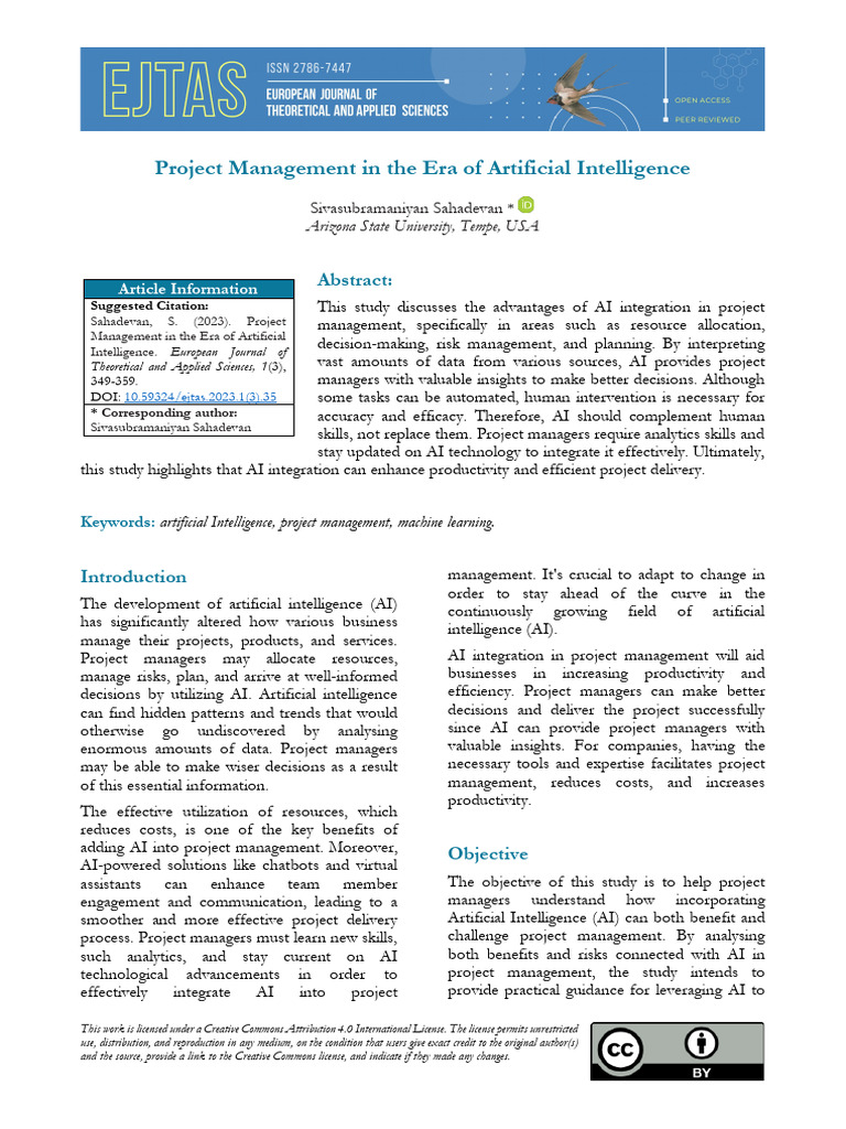 1.project Management in The Era of Artificial Intelligence | PDF ...