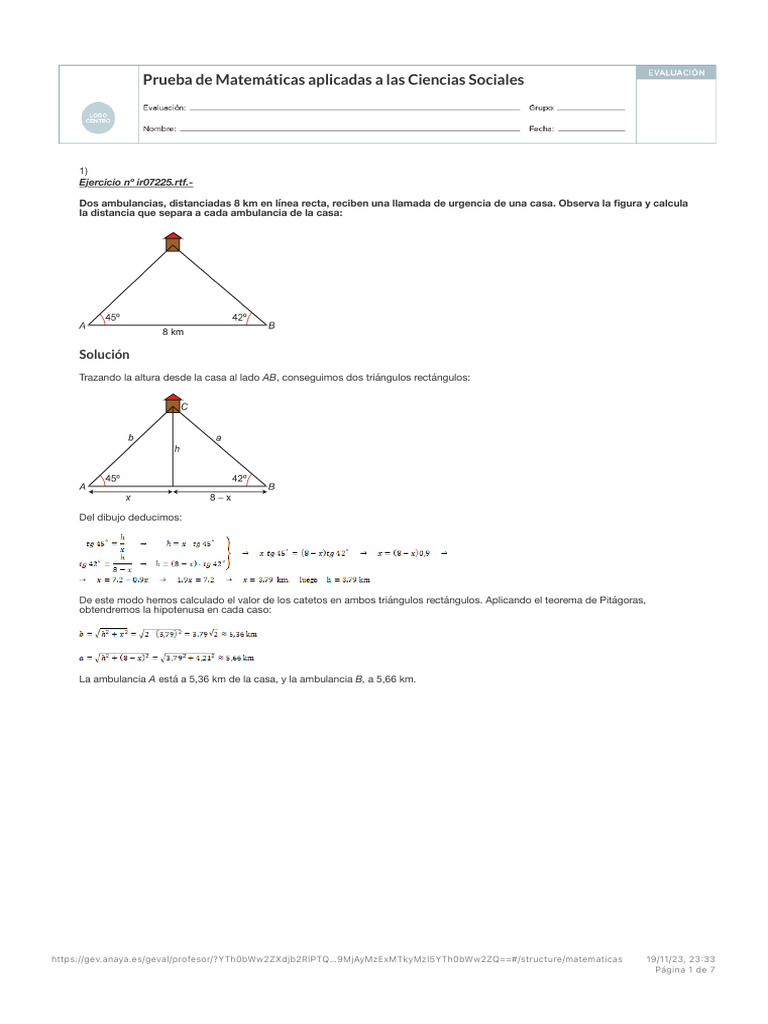 Prueba triángulos con solución | PDF | Triángulo | Trigonometría