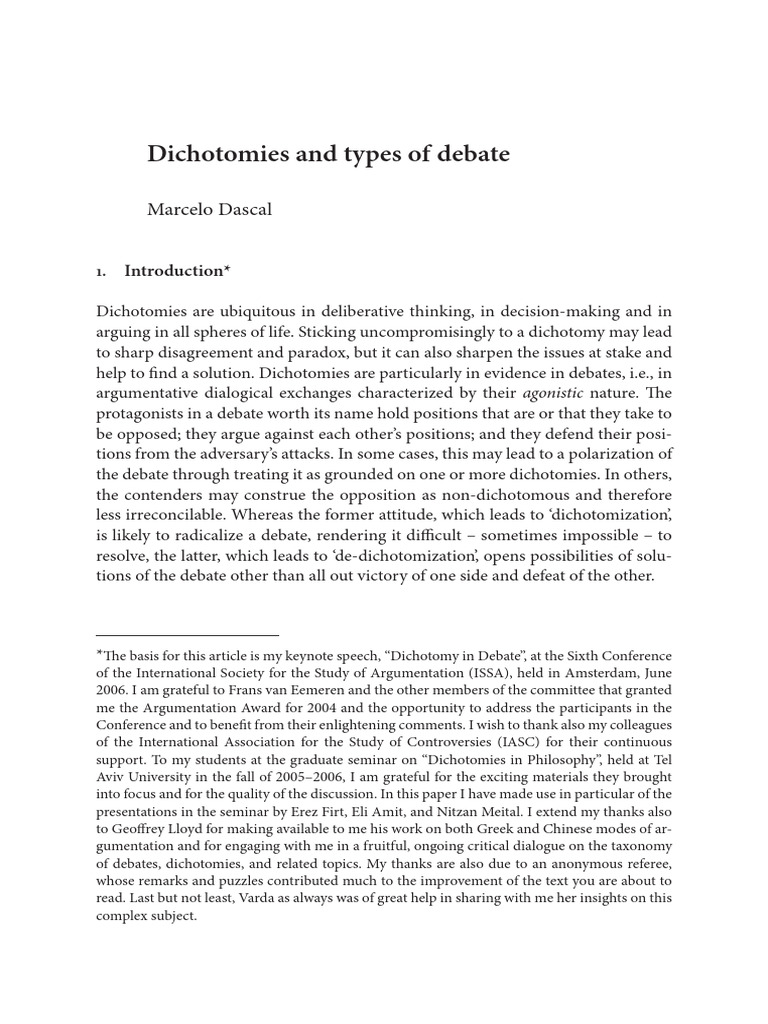DASCAL, Marcelo - Dichotomies and Types of Debate | PDF | Logic ...