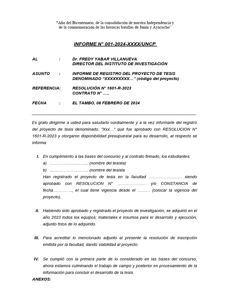 Modelo de Informe Periodico No. 1 | PDF