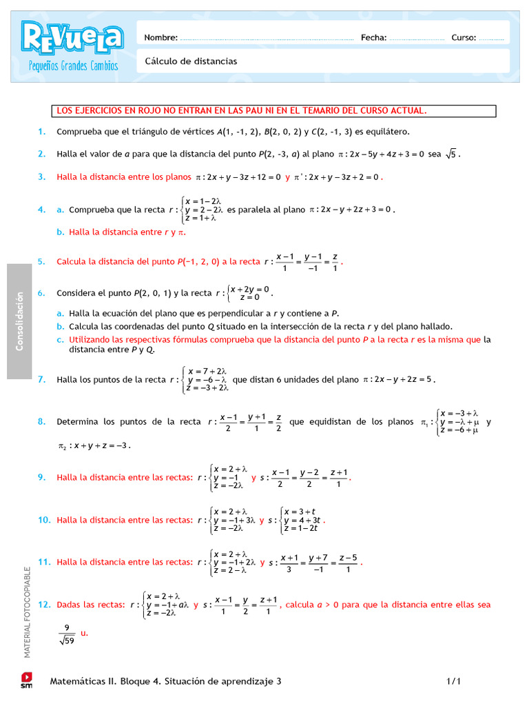 Ficha 7 Distancias | PDF | Línea (geometría) | Matemática Elemental