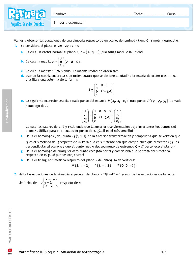 Simetría Especular en Planos | PDF | Matriz (Matemáticas) | Triángulo