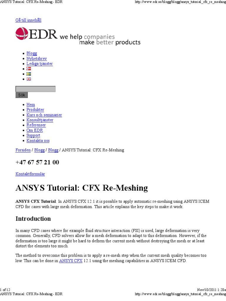 ANSYS Tutorial CFX Re-Meshing - EDR | PDF | Computational Fluid Dynamics | Applied Mathematics