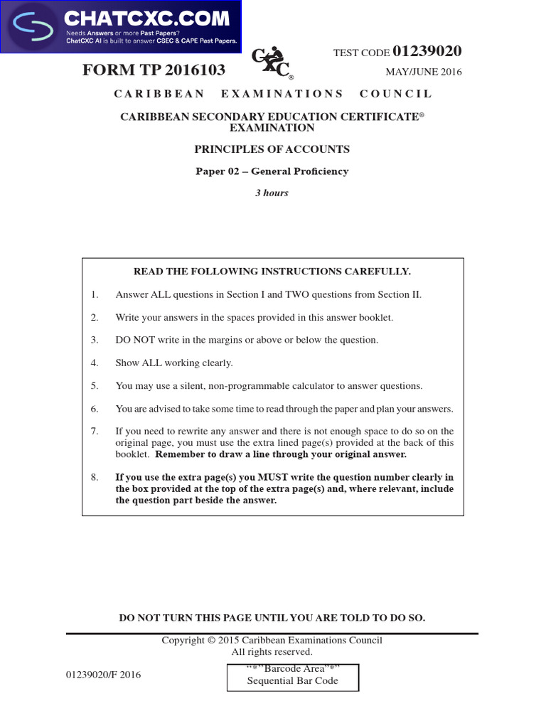 CSEC Principles of Accounts P2 2016 | PDF | Balance Sheet | Financial ...