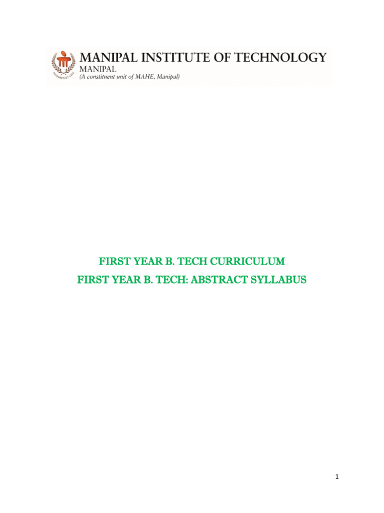 MIT-First Year-B. Tech-Prog Structure-Abstract Syllabus-2022 Curriculum ...