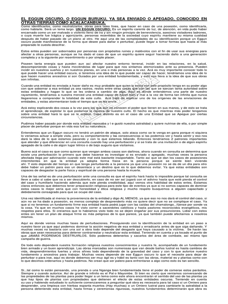 El Eggun Oscuro, o Eggun Buruku, Ya Sea Enviado o Apegado, Conocido en Otras Tierras Cómo ...